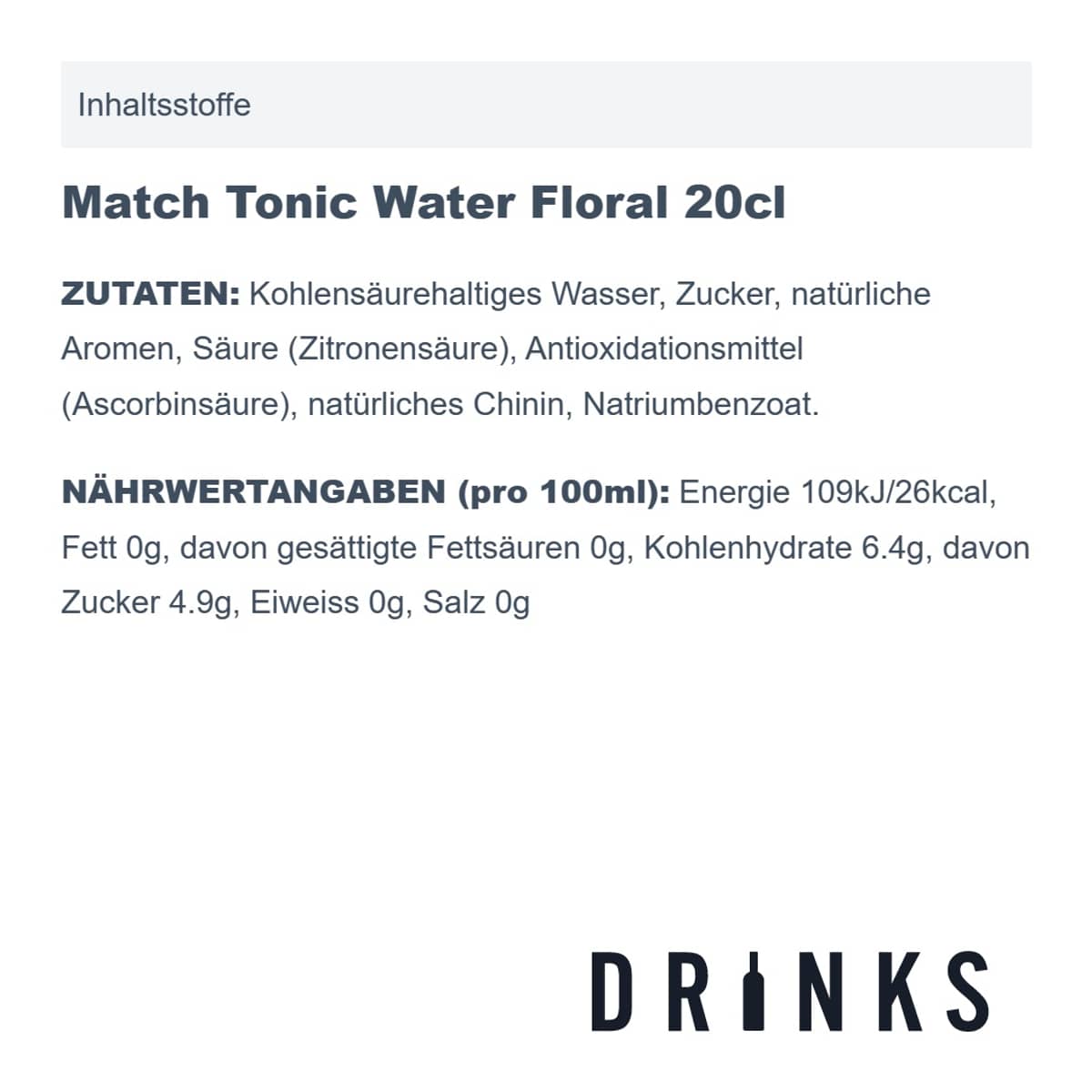 Match Tonic Water Floral 20cl 4er Pack | Drinks.ch