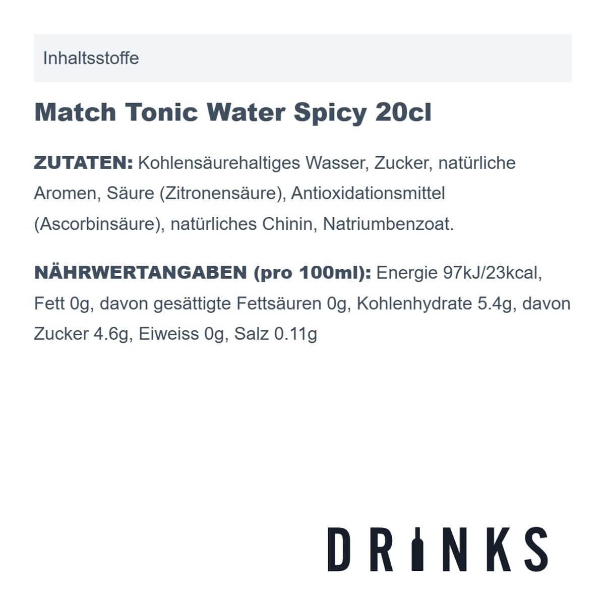 Match Tonic Water Spicy 20cl 4er Pack | Drinks.ch
